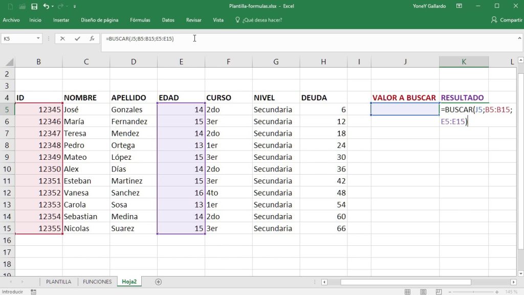 Fórmula BUSCAR en Excel