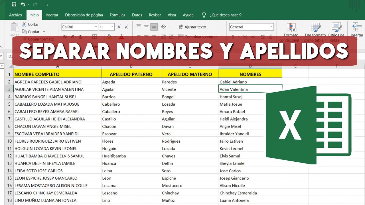Fórmula dividir nombre completo en partes en Excel Fórmula dividir nombre completo en partes en Excel