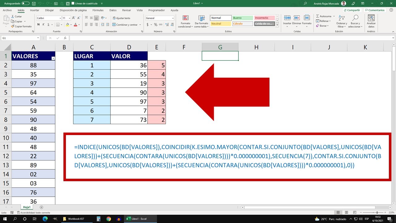 Fórmula EXTRAER valores comunes en Excel