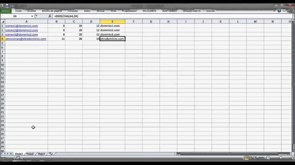 Fórmula EXTRAER_DOMINIO en Excel