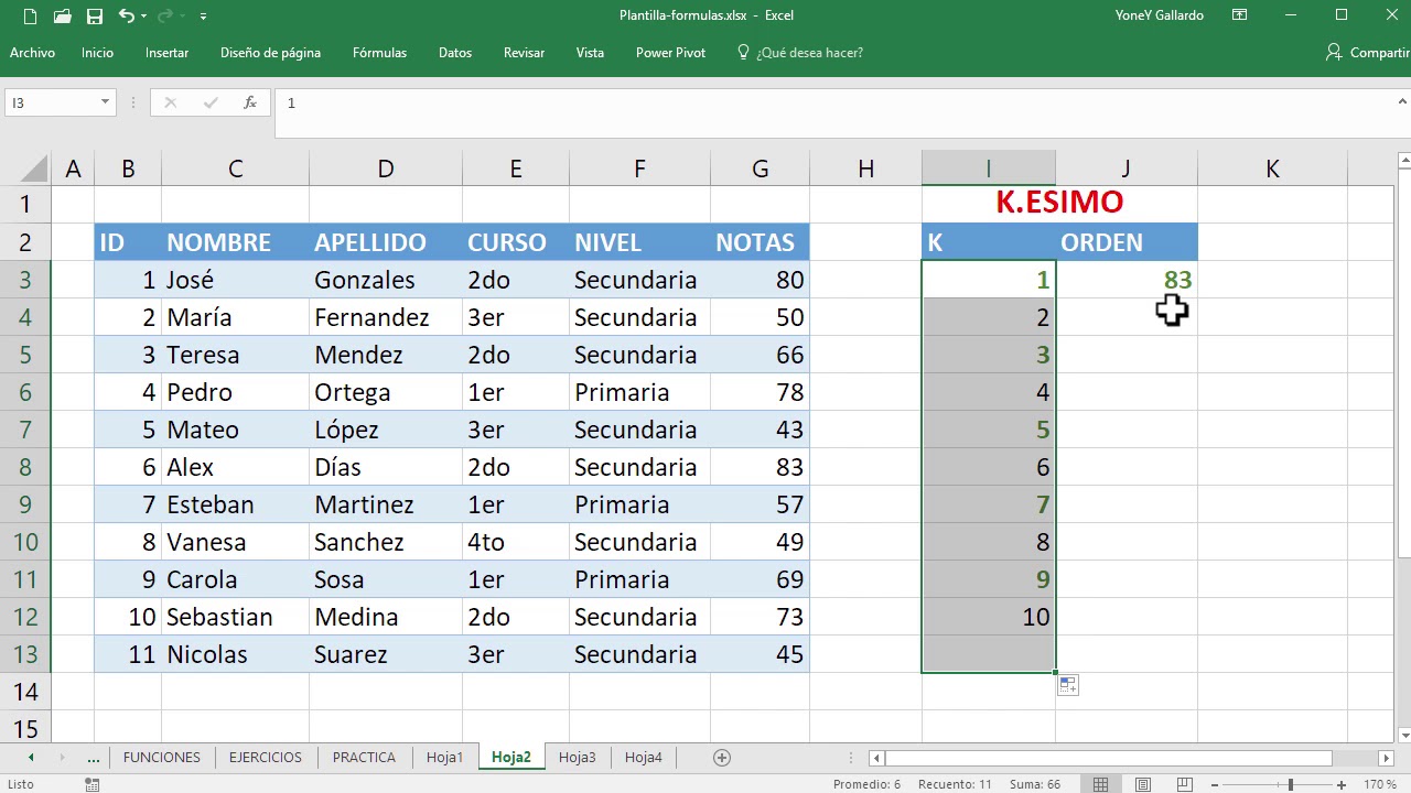 Fórmula K-ésimo mayor sin duplicados en Excel