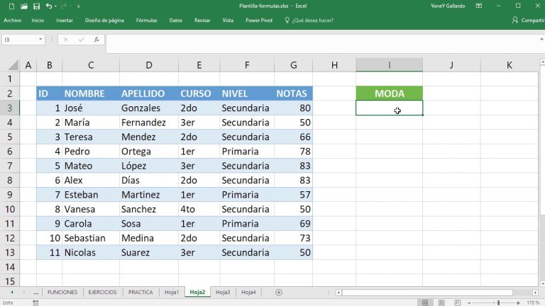 Fórmula MODA en Excel